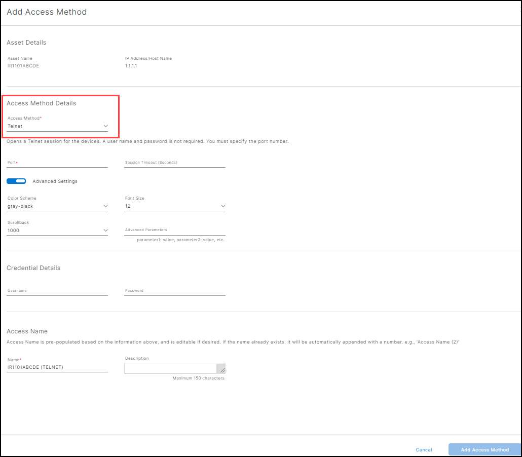 Telnet Access Method - Cisco IoT Operations Dashboard - Cisco DevNet
