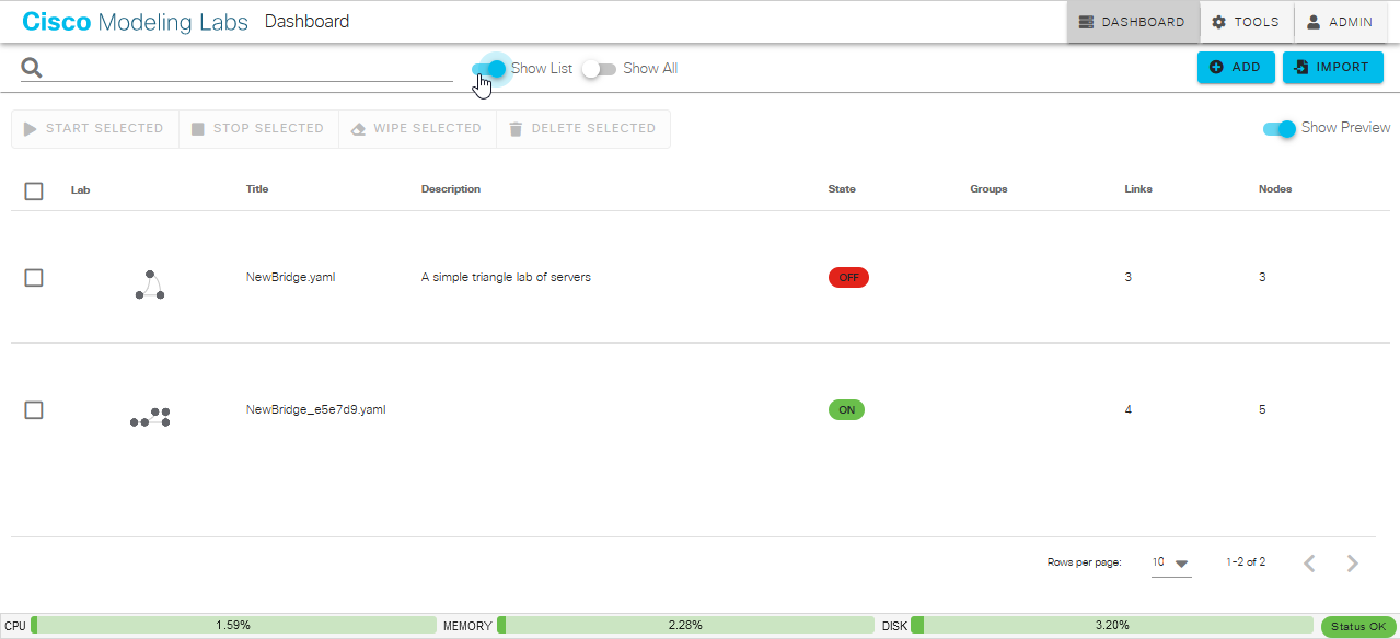 The Dashboard - Cisco Modeling Labs v2.2 - Cisco DevNet The Dashboard - Cisco Modeling Labs v2.2 - Cisco DevNet