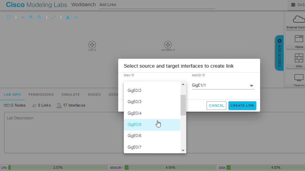 Creating Links - Cisco Modeling Labs v2.3 - Cisco DevNet