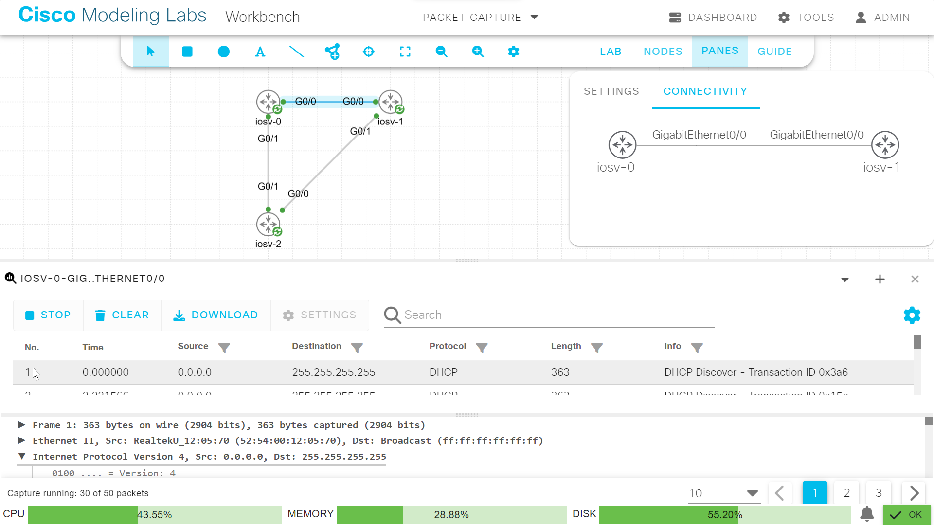 Link Packet Capture - Cisco Modeling Labs v2.8 - Cisco DevNet