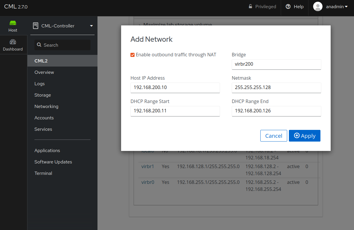 Adding DHCP Networks External Connectors - Cisco Modeling Labs v2.9 - Cisco DevNet