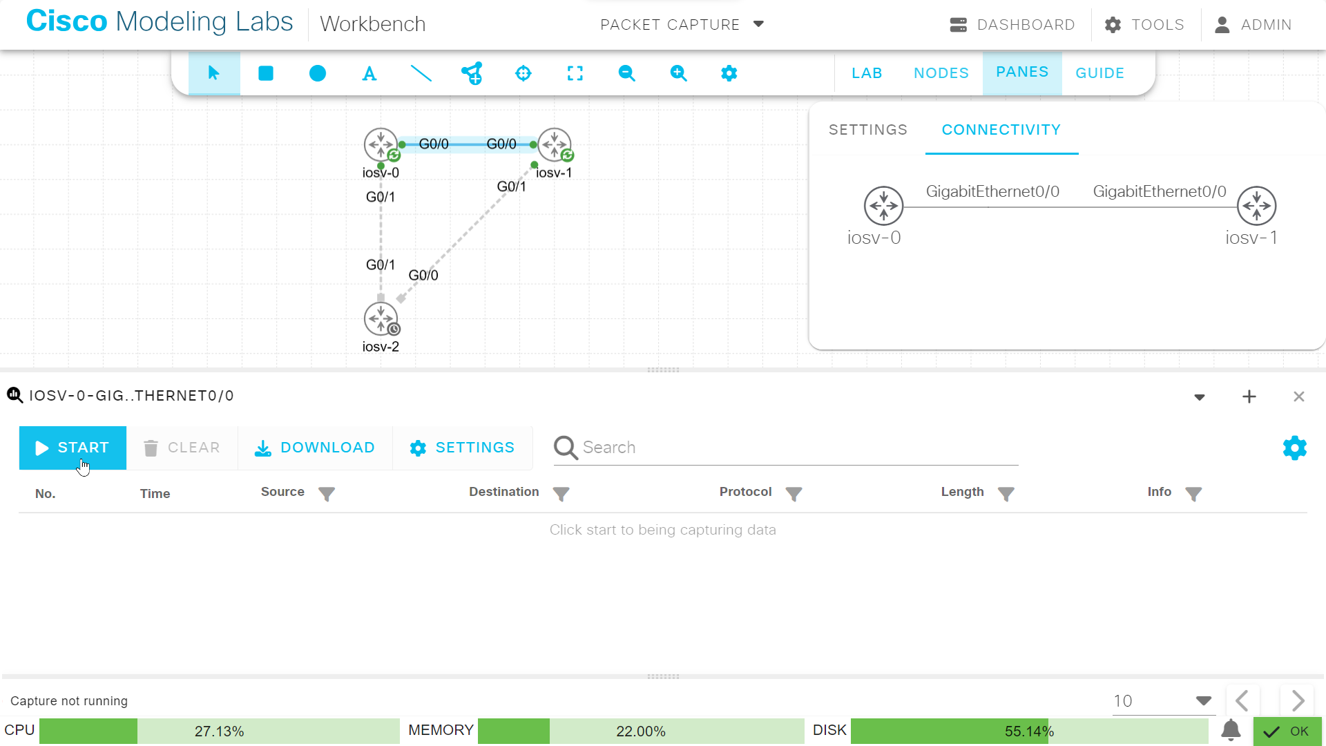 Running a Packet Capture - Cisco Modeling Labs v2.9 - Cisco DevNet