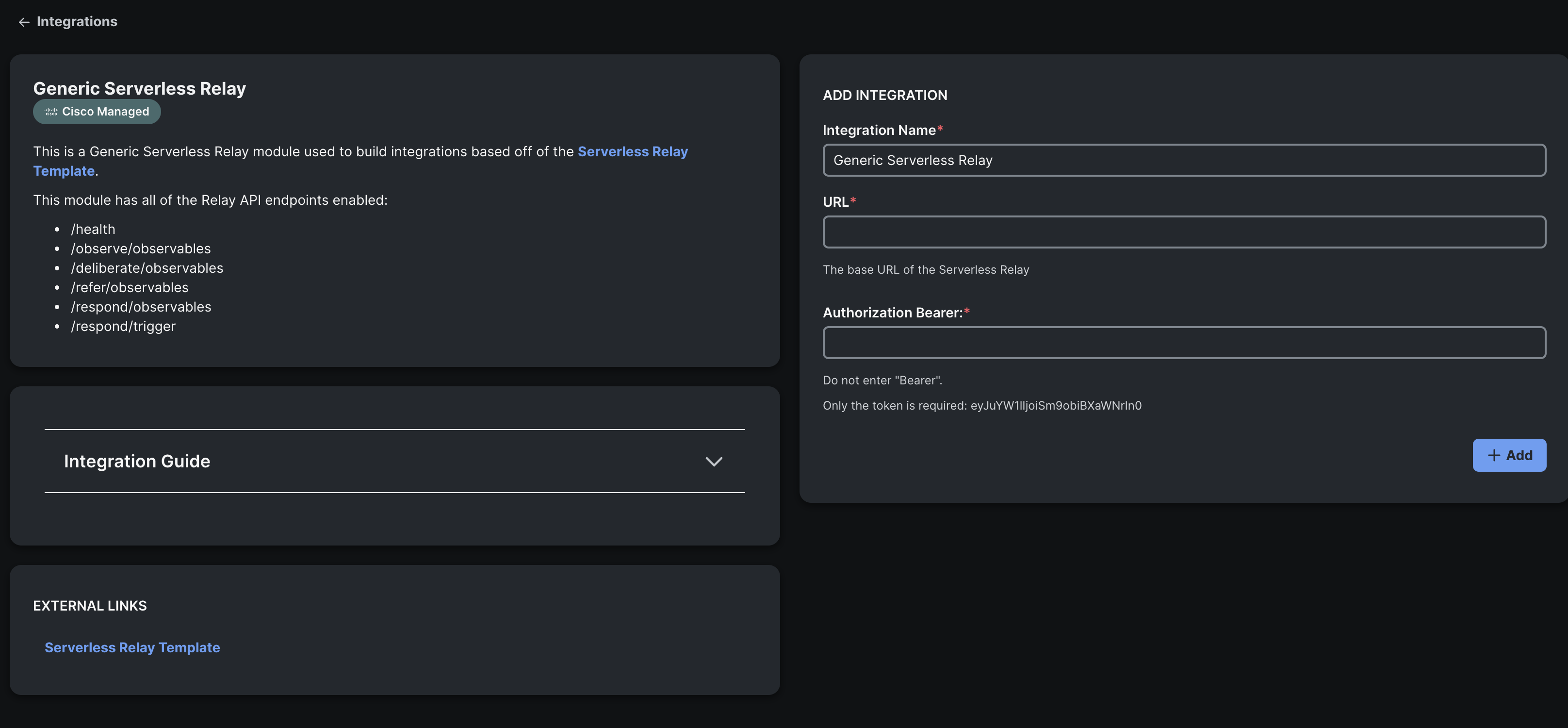 Create a Relay - Cisco XDR APIs - Cisco DevNet