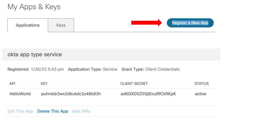 Application Registration - Services API - Cisco DevNet